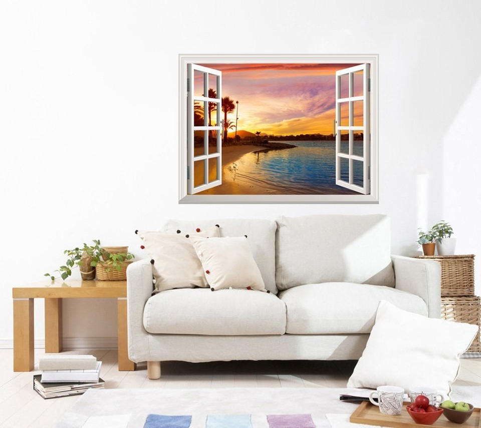 Wall Mural - Tropical Beach View at Sunset | Window View Wall Decor ...