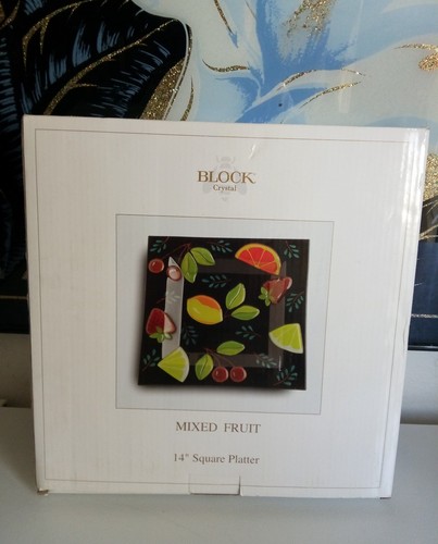 BLOCK CRYSTAL 14" SQUARE PLATTER MIXED FRUIT . | eBay