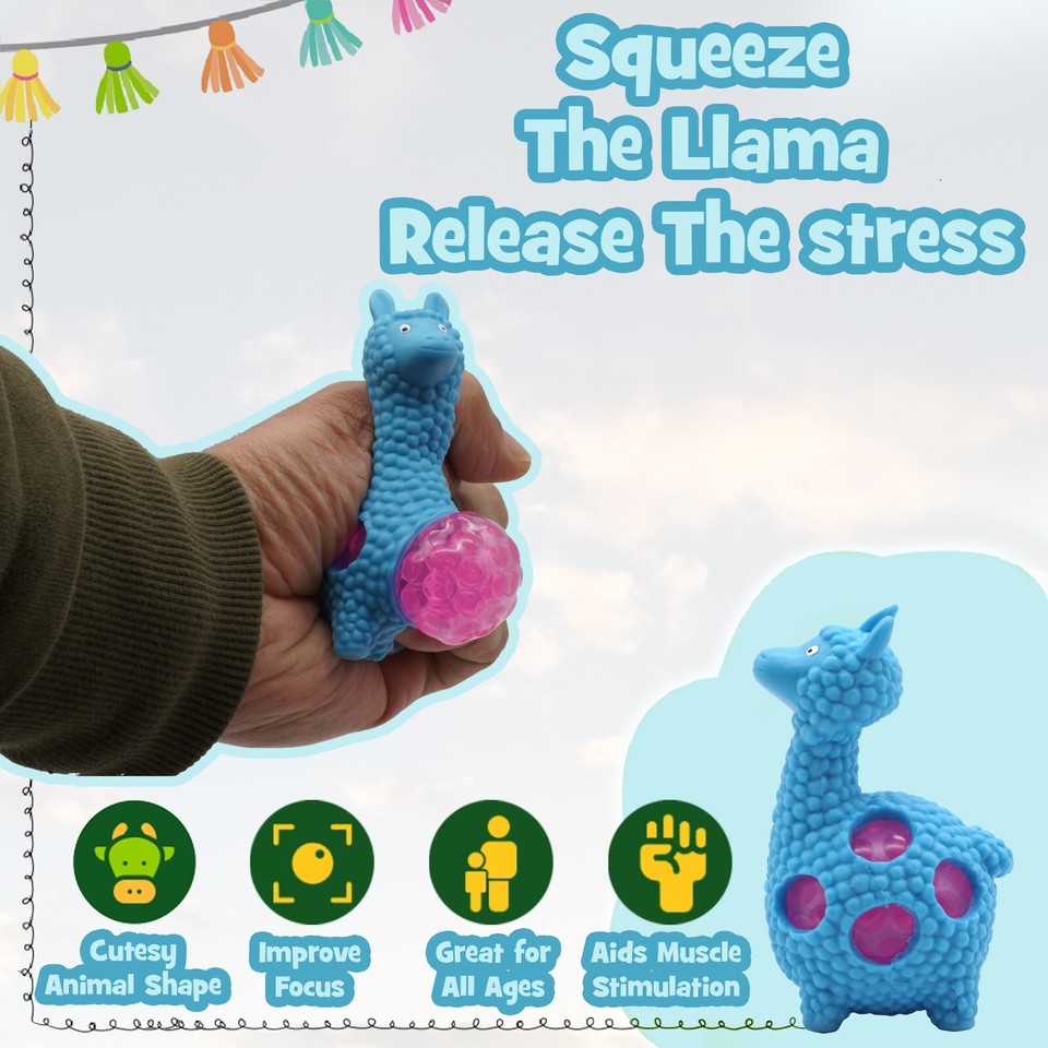 9.5cm Unicorn Llama Squeezy Crystal Filled Ball, Stress Relief Fun ...