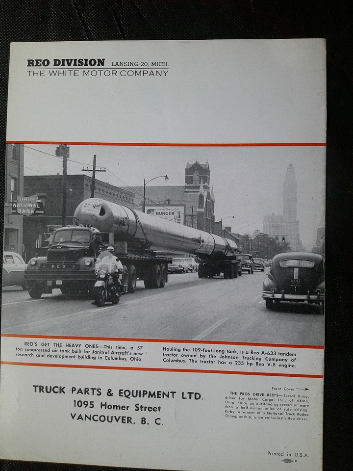 REO News Truck Brochure Trade Magazine Fall 1957 The REO V-8 Original ...