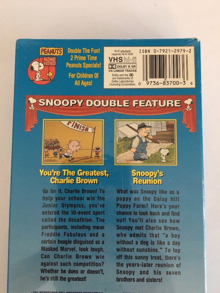 Snoopy Your'e The Greatest & Snoopy's Reunion Double Feature(VHS,1994 ...