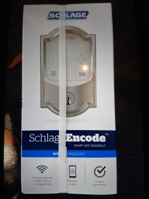 Schlage Camelot Encode Smart WiFi Deadbolt Door Lock Satin Nickel NEW ...