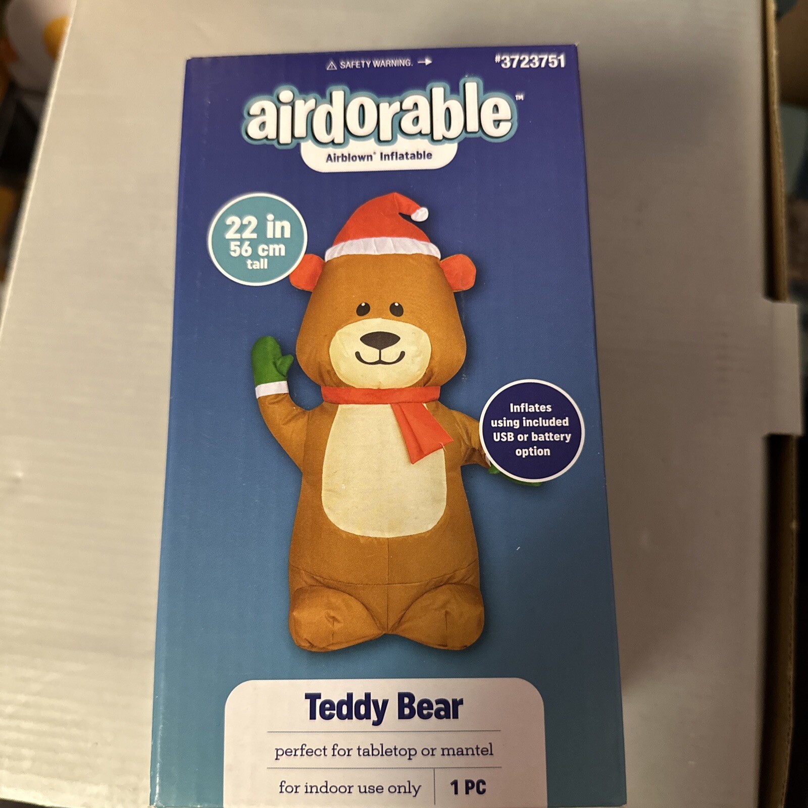 Gemmy Airdorable 1.8 ft USB or Battery Powered Inflatable Indoor Teddy ...