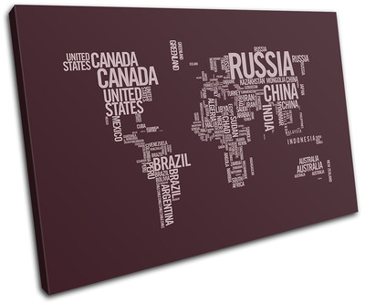 World Atlas Dark Plum Type Maps Flags SINGLE TELA parete arte foto ...