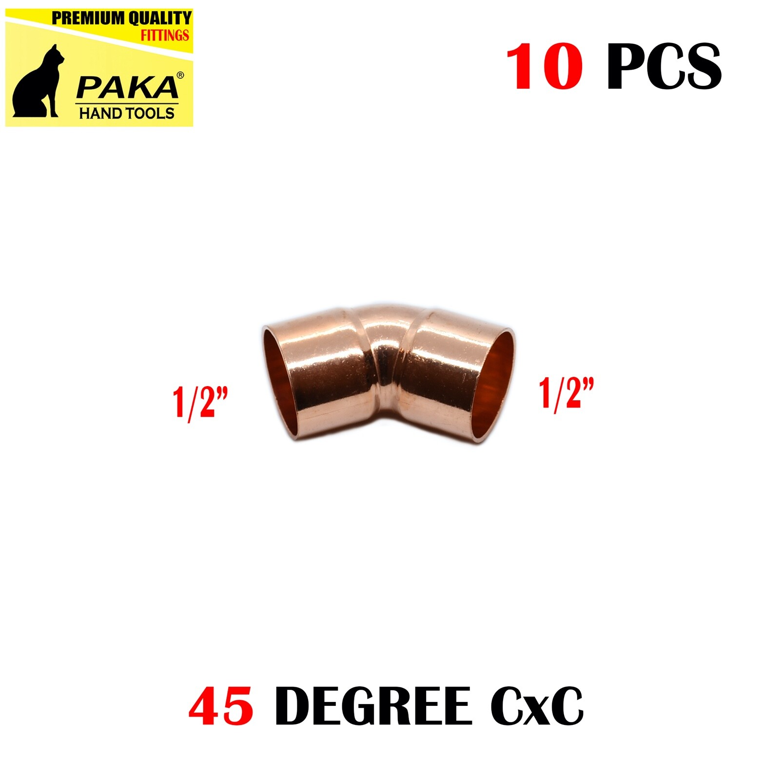 [10-Pack] 1/2" Copper 45 Degree Elbow Fitting CxC , Certified Lead Free ...