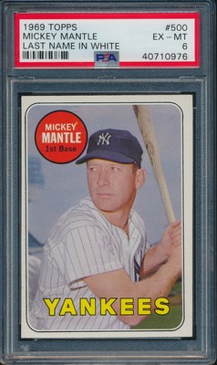 1969 TOPPS BASEBALL #500 MICKEY MANTLE WHITE LETTERS PSA 6 EX-MT HOF ...
