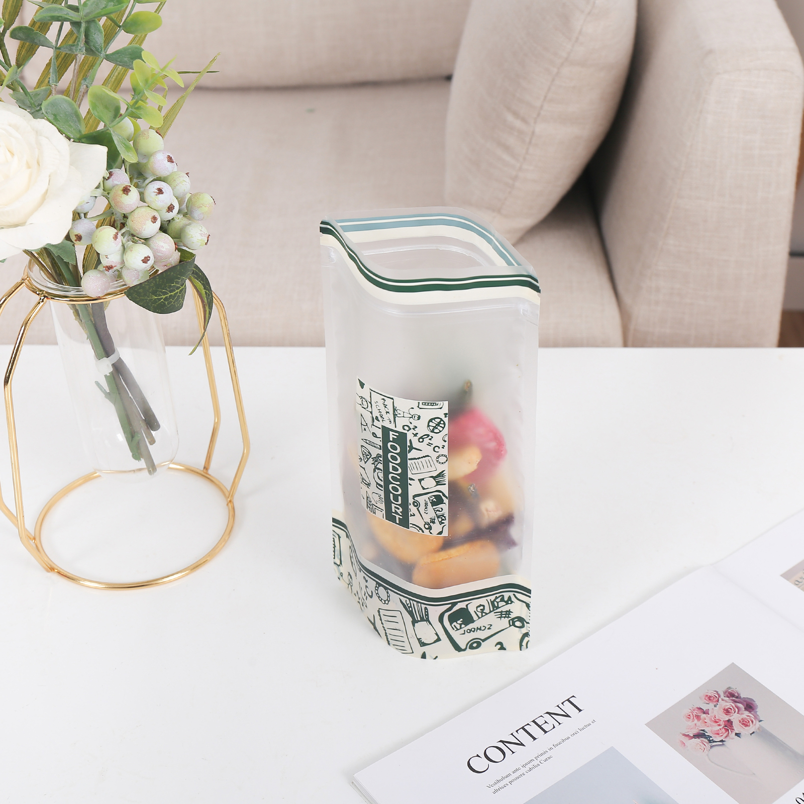 Matte Frosted Print Design Stand Up Resealable Reclosable Food ...