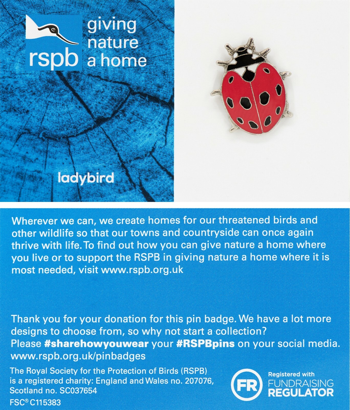 RSPB Pin Badge ladybird GNaH BLUE(01518 | eBay UK