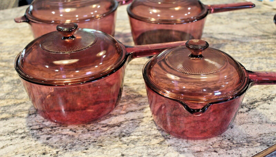 #2 Set of 9 Vision WARE Corning PYREX Cranberry Glass Cookware w/ Lids ...