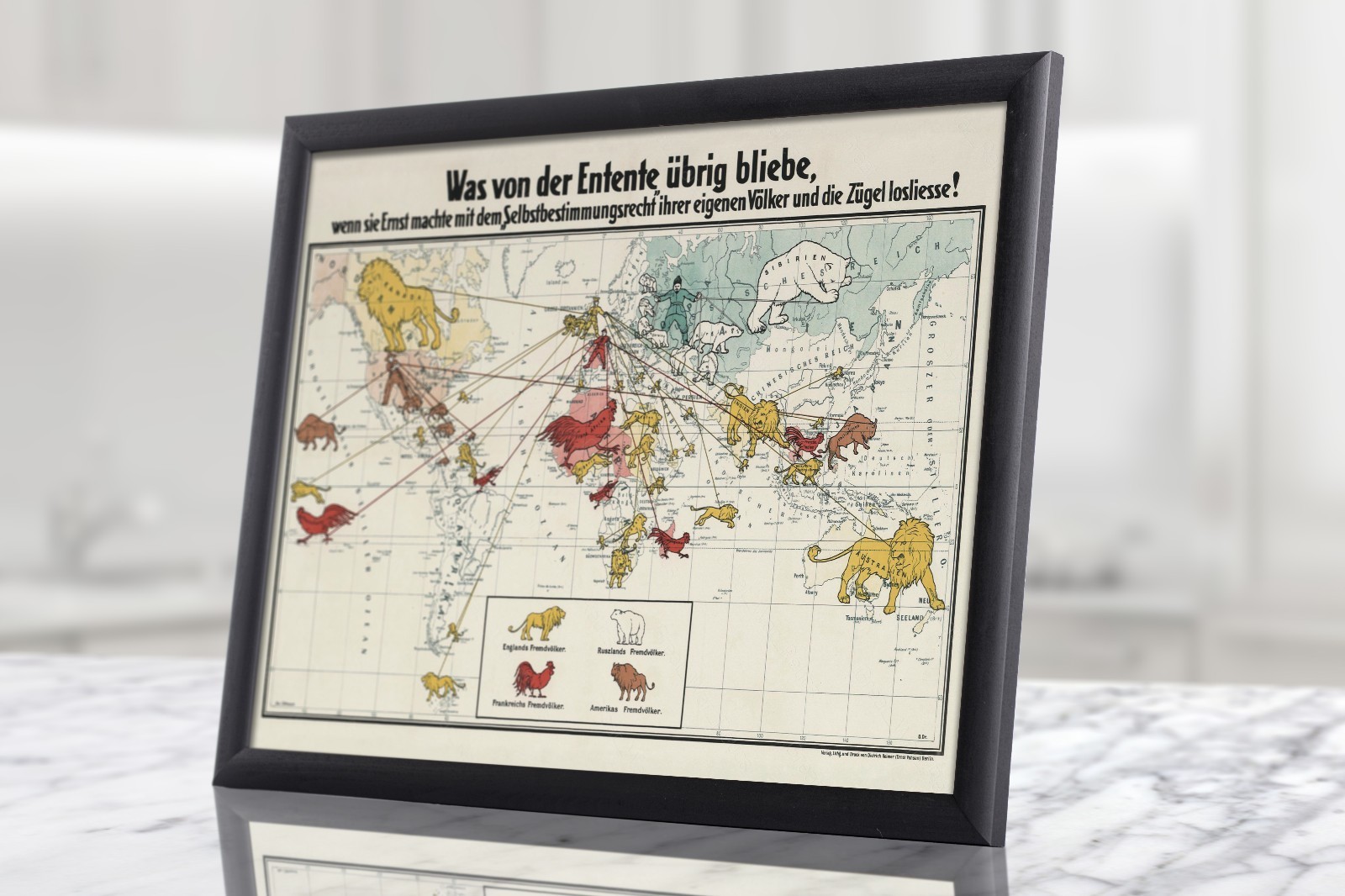 German Map Poster - Vintage World Map, WW1 Map, Military Poster, World ...