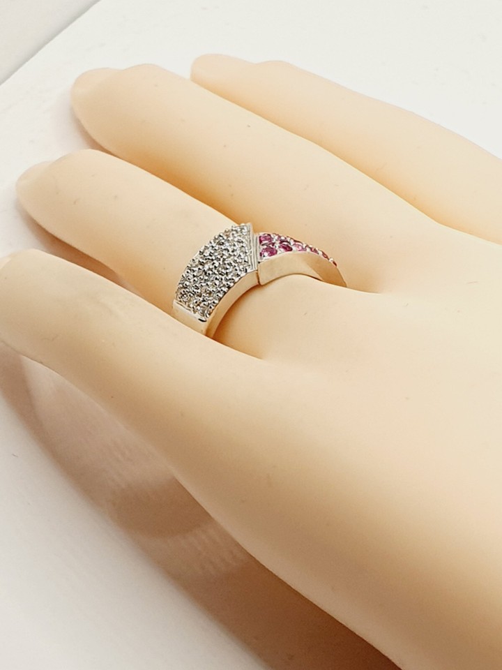 Fancy Zigzag 9ct Pink Sapphire & Diamond Wide Band Yellow Gold 375 Ring Size N | eBay UK