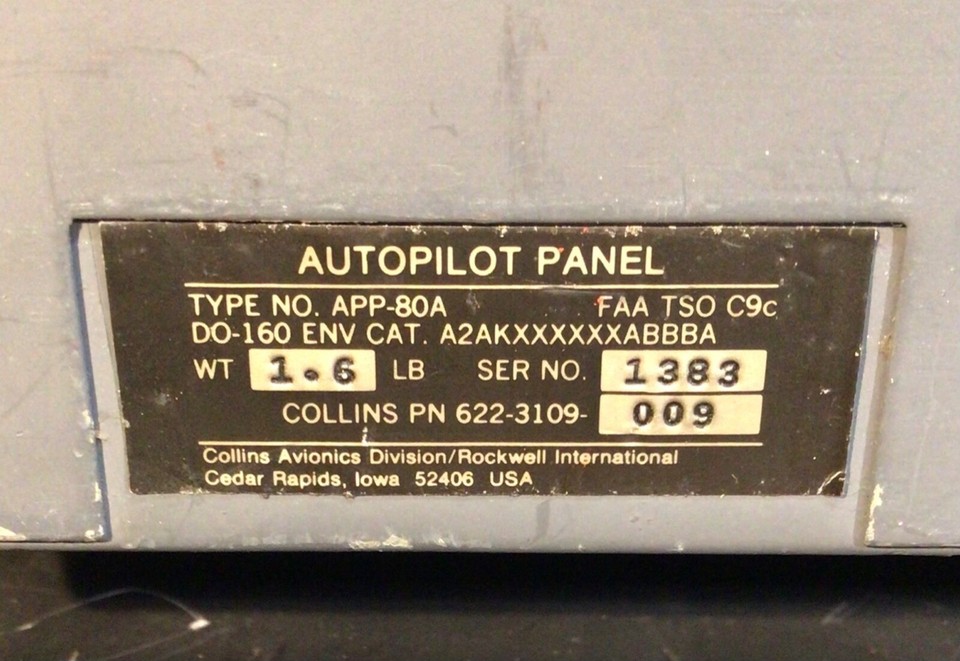 Collins Avionics Autopilot Panel Type APP-80A P/N 622-3109-009 | eBay
