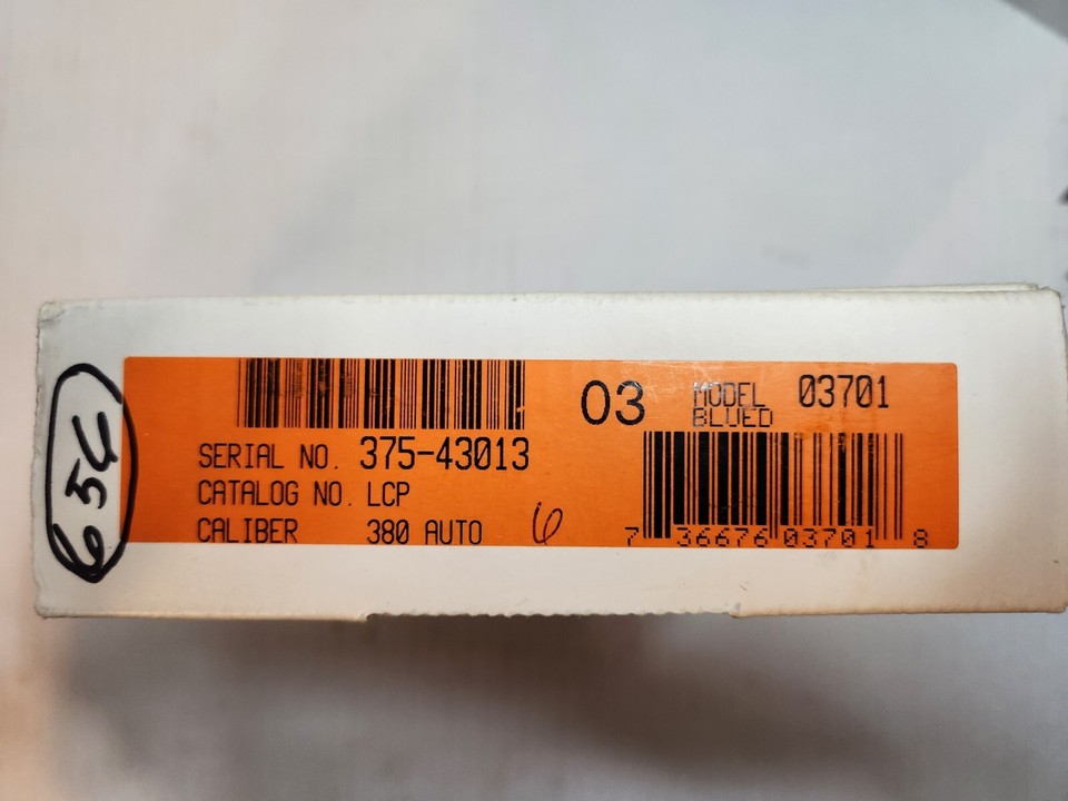 Ruger LCP Cardboard Box .380 ACP Pistol Owner's Manual Paperwork ...