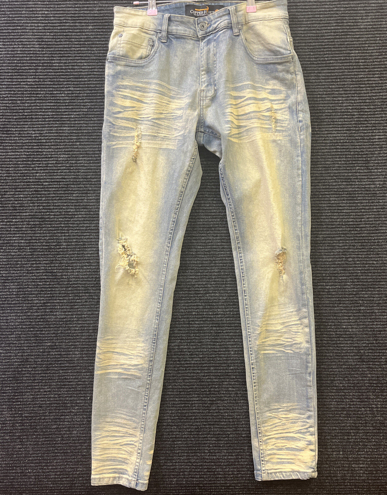 Copper Rivet Jeans Mens 32x32 Blue Slim Fit Denim Distressed Whiskered ...