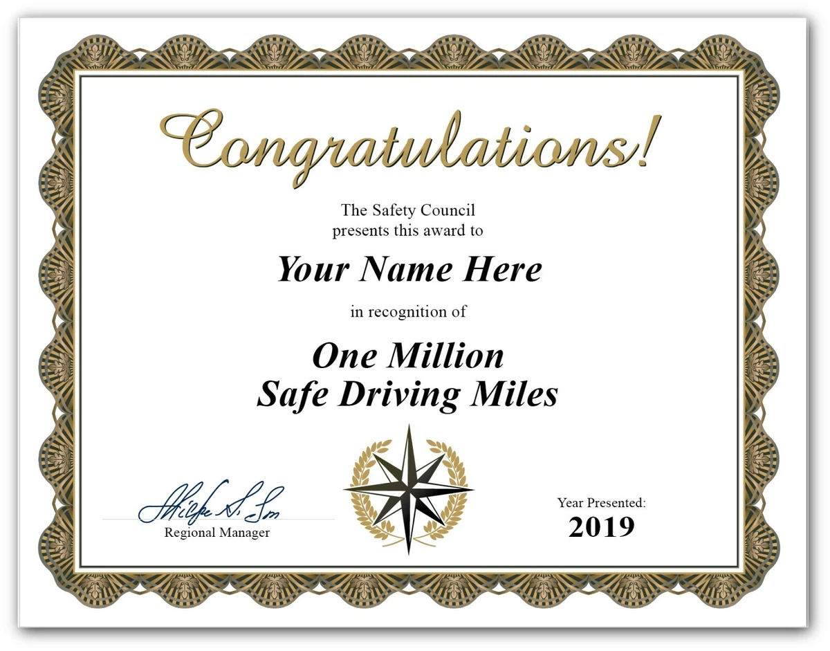 Safe Driving Certificate Template