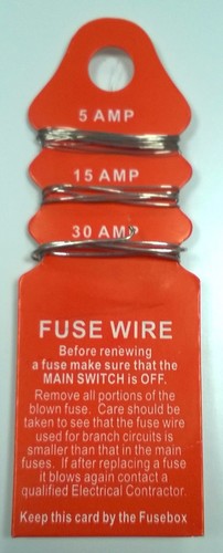 FUSE WIRE CARD 5 amp 15 amp and 30 amp FUSE BOX WIRE ELECTRICAL FUSE ...
