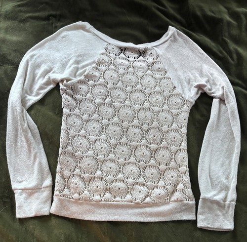 Vintage Wet Seal Long sleeve Off White/Oatmeal Crochet Back Medium ...