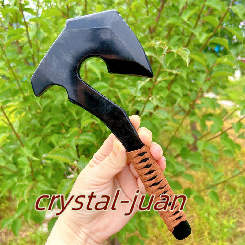 9.5" Natural Obsidian Axe head Quartz Crystal Carved sword Polished ...