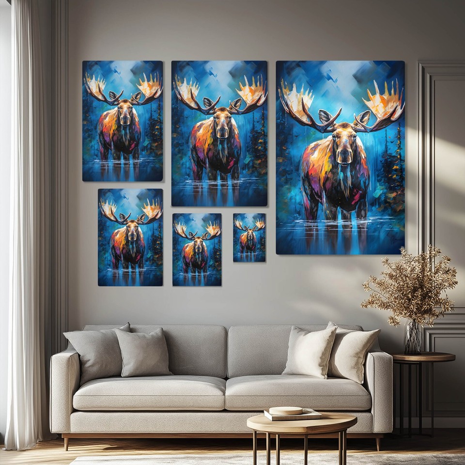 Colorful Moose Oil Painting Print Canvas Wall Art Wildlife Animals ...