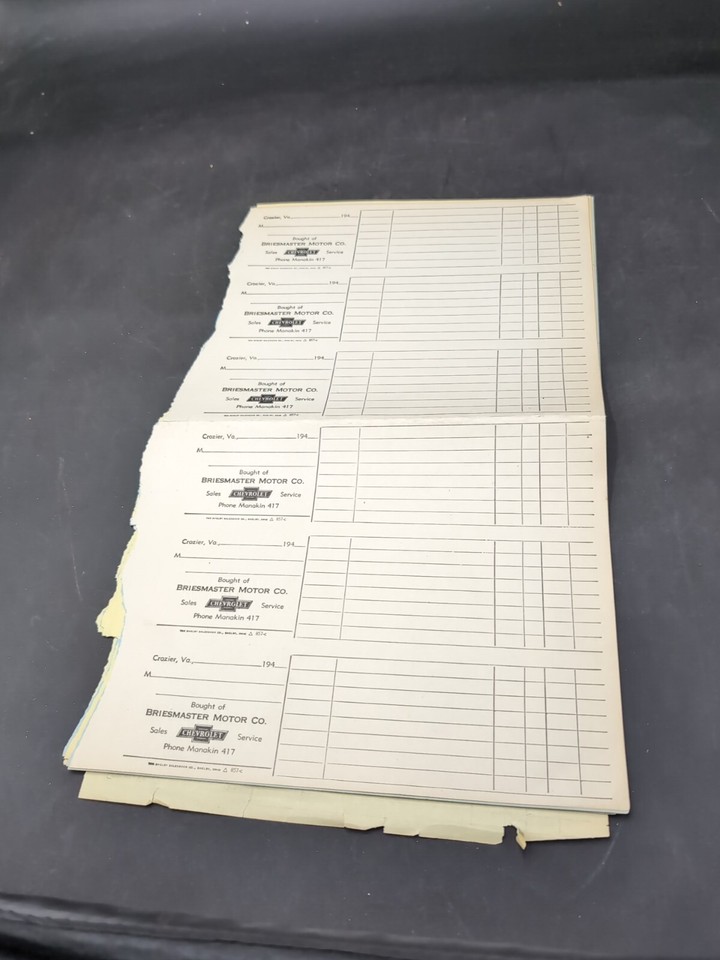 1940s Chevrolet Dealership Sales Service Slip Forms Vintage | eBay