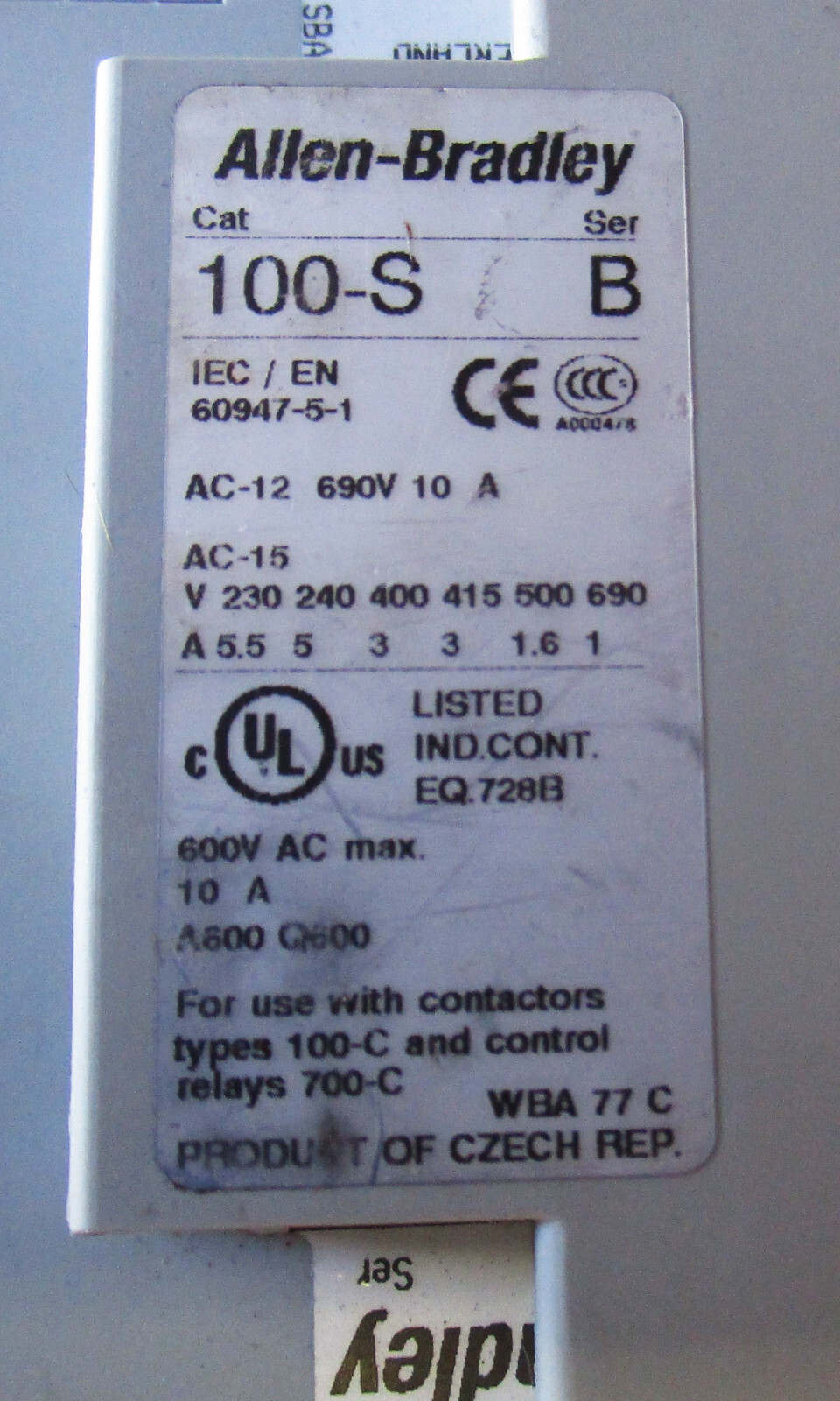 ALLEN BRADLEY 100S-C30EJ14C SERIES C CONTACTOR + Extras Used Cut Out ...
