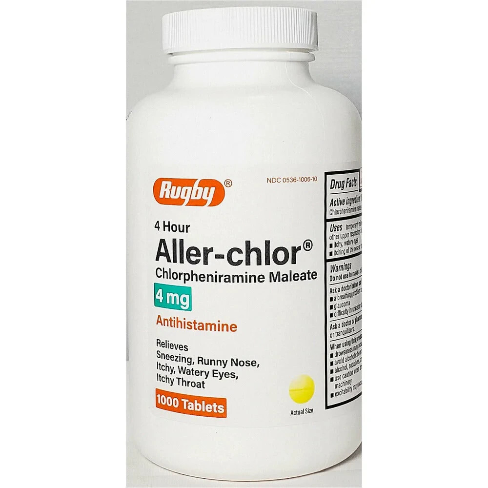 Rugby Aller-Chlor Chlorpheniramine Maleate Antihistamine Tablets 4mg ...