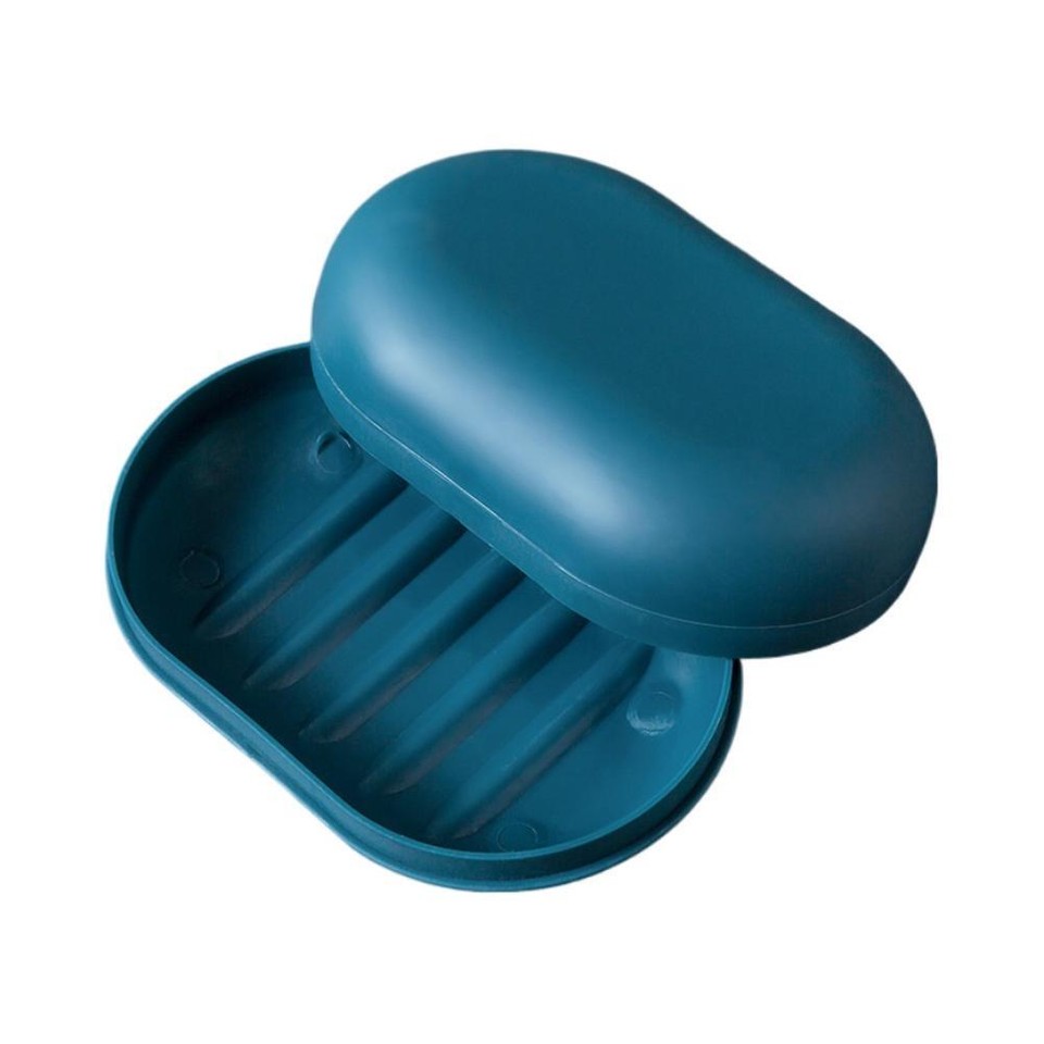 Portable Oval Plastic Soap Dish Box with Lid Sealed Travel Shower ...