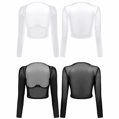 Women's See-through Mesh Crop Top Long Sleeve Sheer T-shirt Top ...