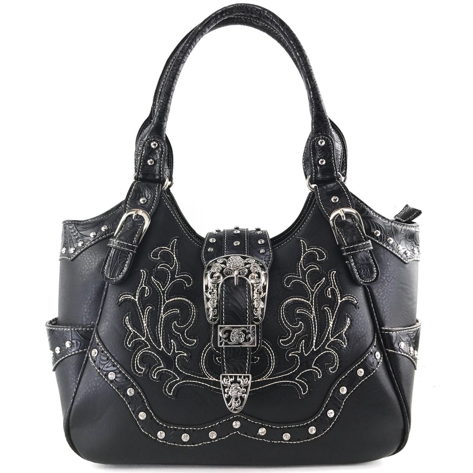 Justin West Berry Concho Western Floral Cut Stud Conceal Carry Handbag ...