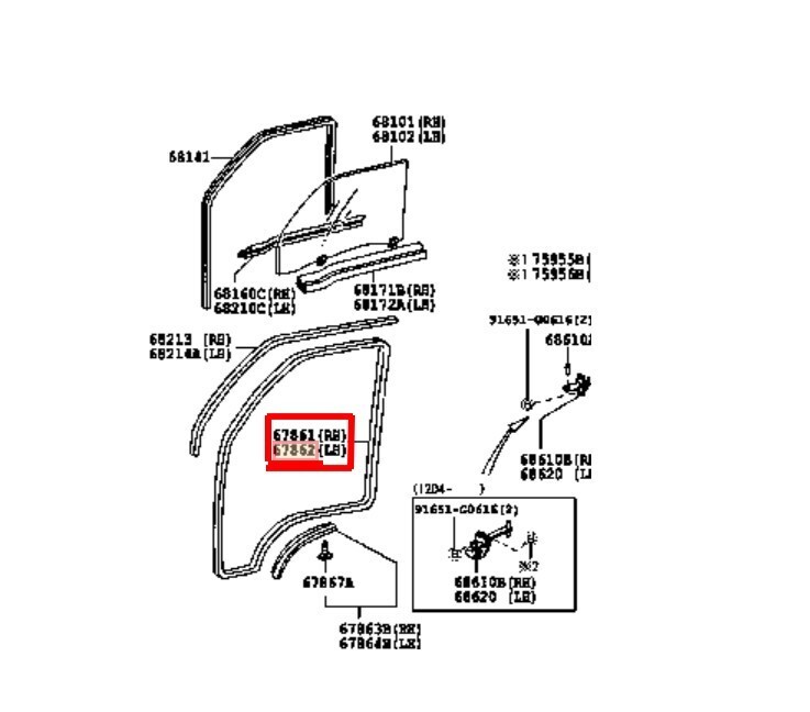 Front door weather strip for Daihatsu Hijet Jumbo S201 S211 67861-B5020 ...