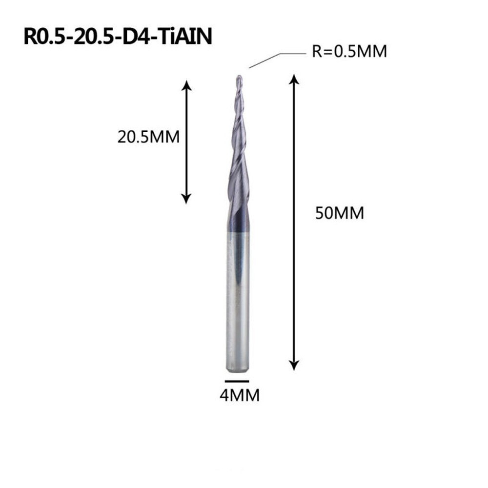 Long Service Life CNC Tapered End Mill 4mm Shank 2 Flute Ball Nose for ...