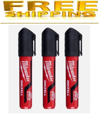 (3-Pack) INKZALL Black Large Chisel Tip Jobsite Permanent Marker | eBay