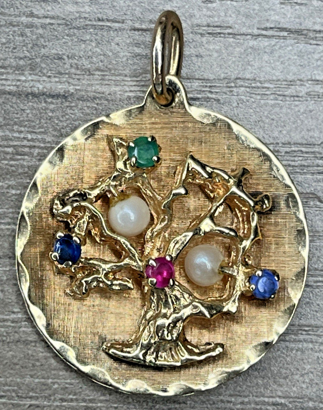 12k Gold Circle of Life Family Tree Charm Pendant Nat… - Gem