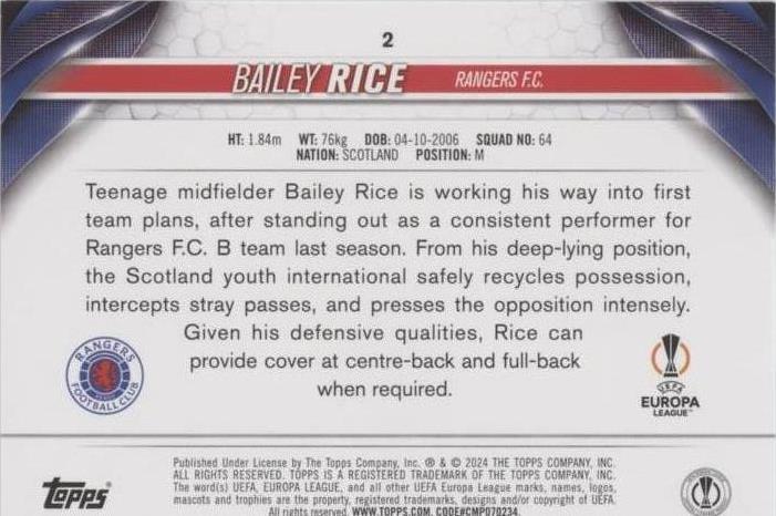 Las mejores ofertas en 2023-24 Topps UEFA Club Competitions Bailey Rice ...