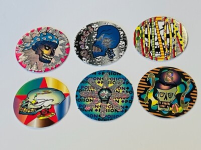 Poison Pogs lot Slammer Milk Cap game vtg skull skeleton punk grunge ...