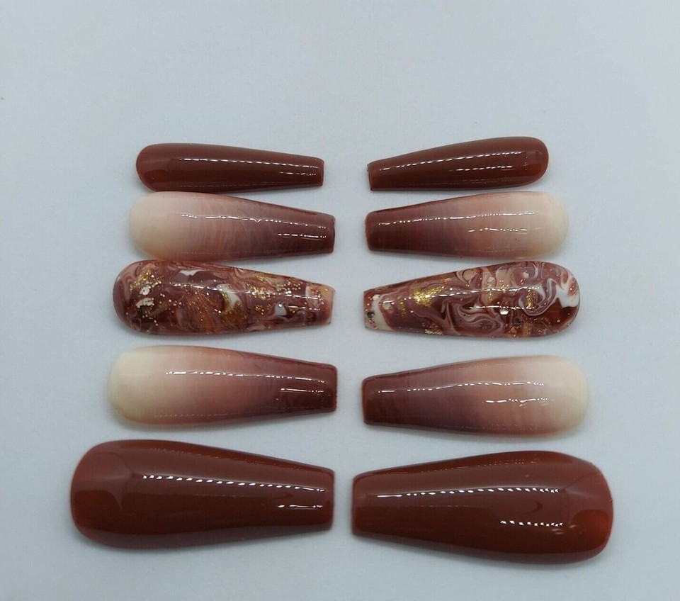Coffee Mocha Nails Brown Gold Marble Nude Fall Winter Autumn Press on ...