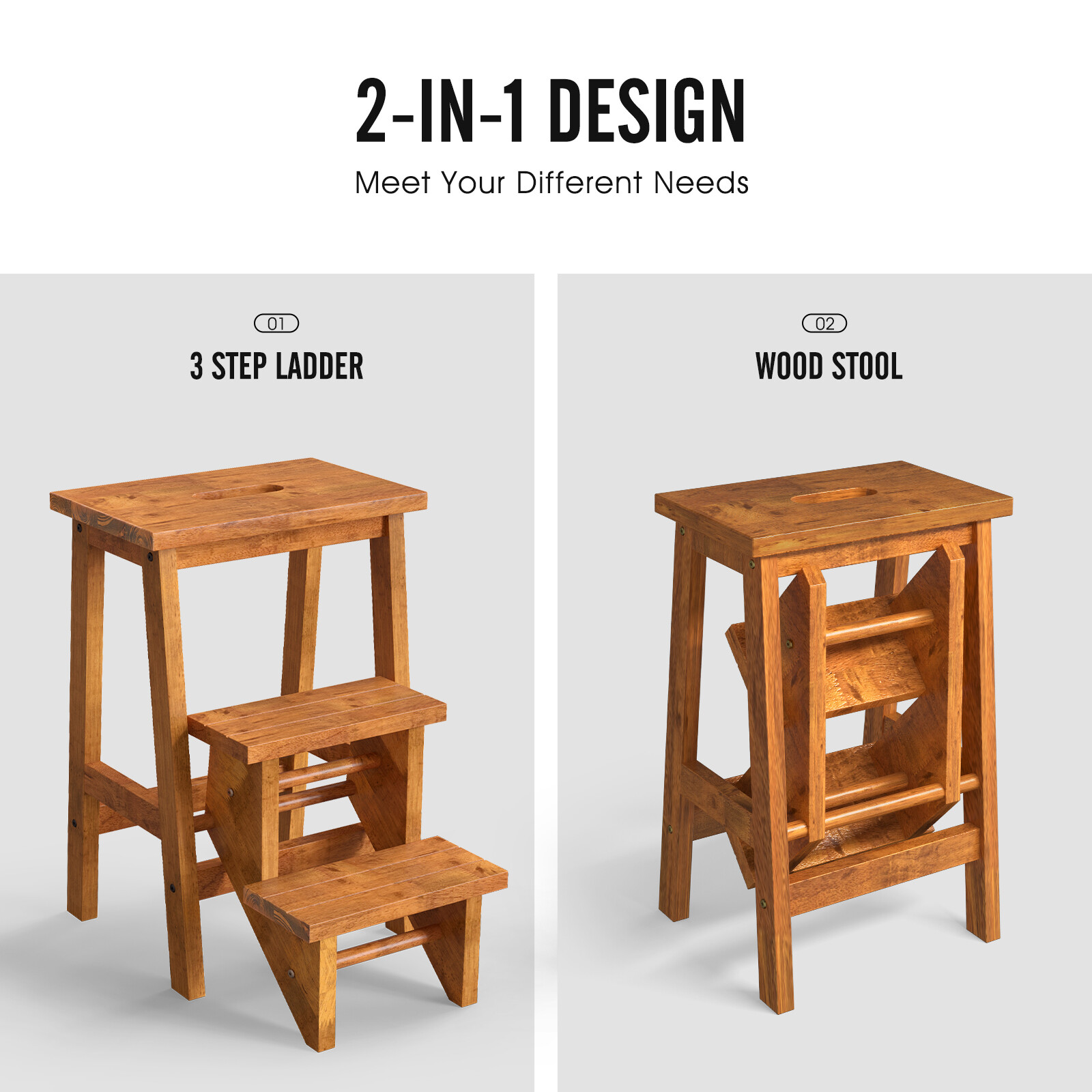 3 Tier Step Stool 3 in 1 Folding Ladder 24" Storage Shelf Multi ...