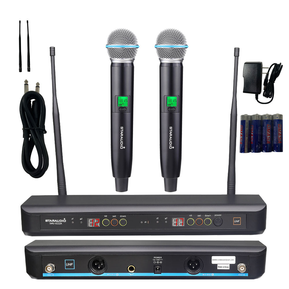 Professional 2CH UHF Handheld Wireless Microphone System Studio Party ...