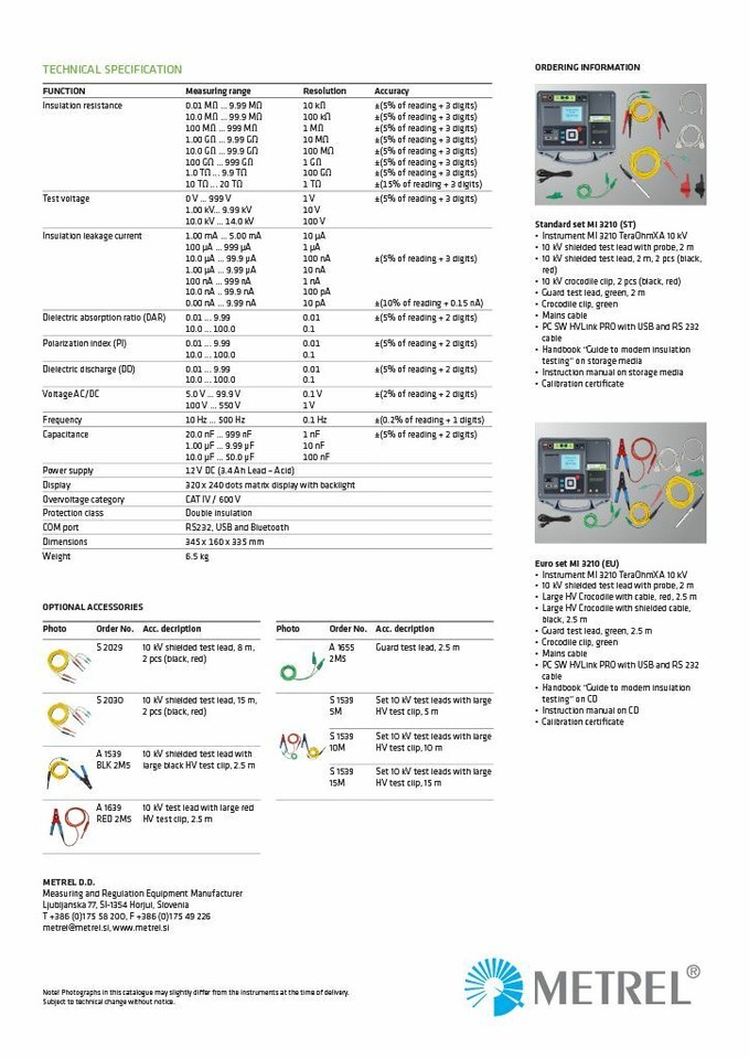 Metrel MI 3210 ST 10kV Insulation Tester PI DAR MegOhmMeter TeraOhm XA ...