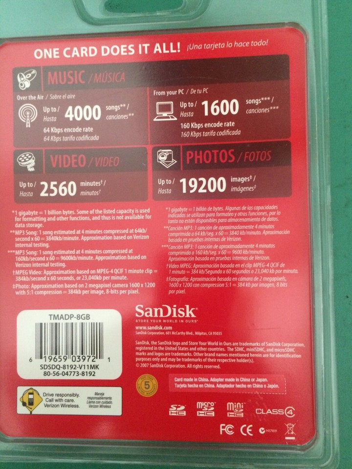 SanDisk 8GB microSDHC MEMORY CARD with Adapters - NEW - Verizon | eBay