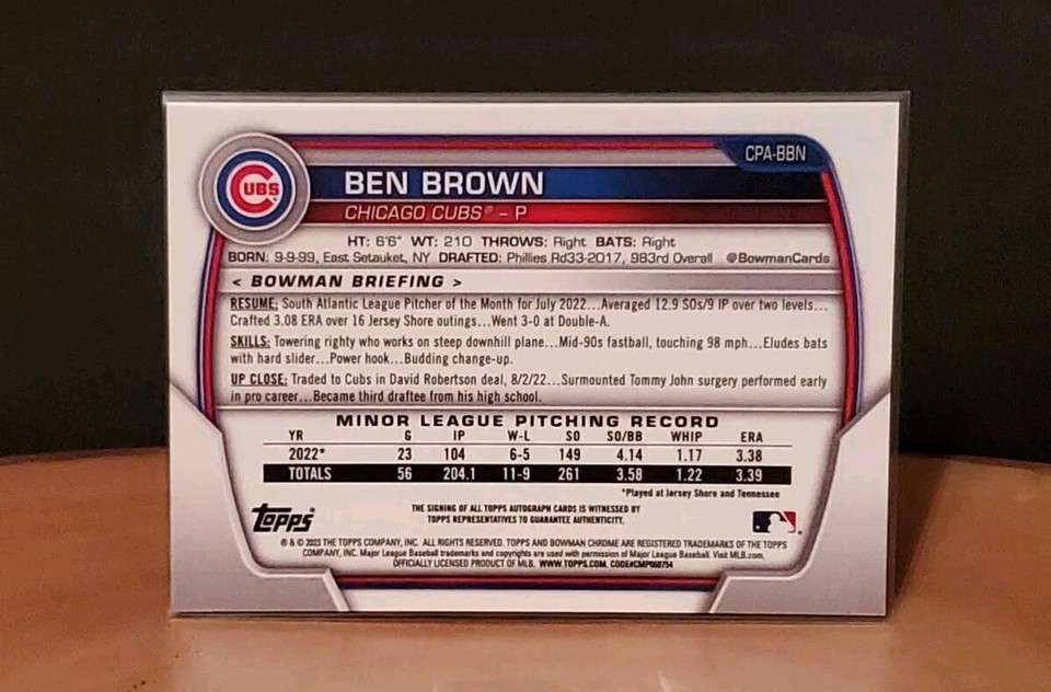 2023 Bowman #CPA-BBN BEN BROWN AUTO 1st Bowman Chrome Chicago Cubs | eBay