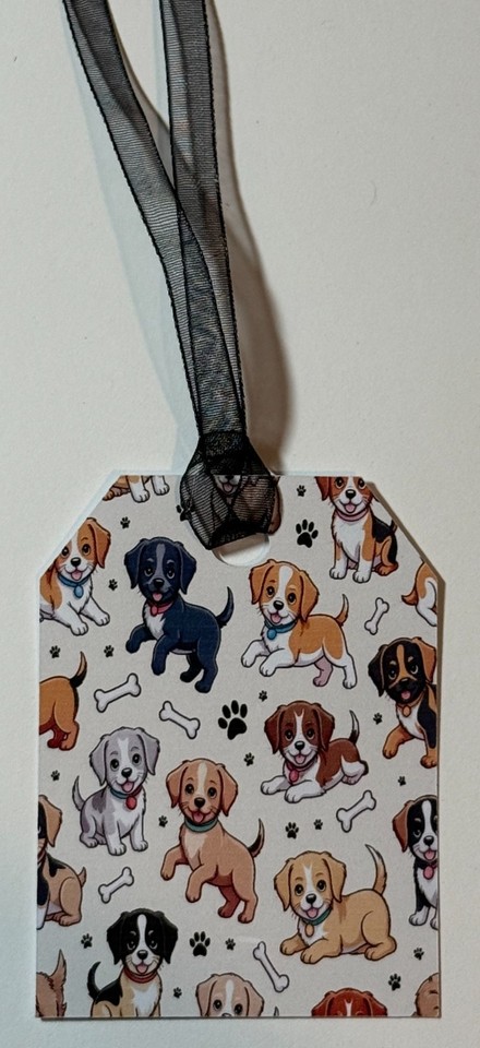 10 Gift Tags Dogs design with Black Ribbon 3"HX2.25"W "You Choose Style ...