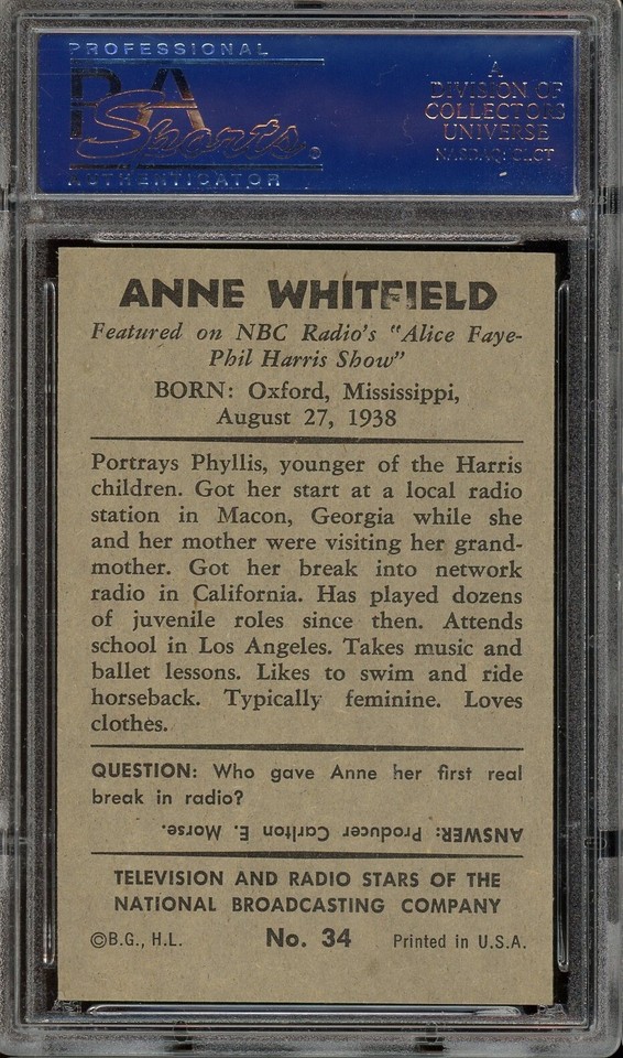 1953 TV & Radio NBC #34 Anne Whitfield PSA 8 | eBay