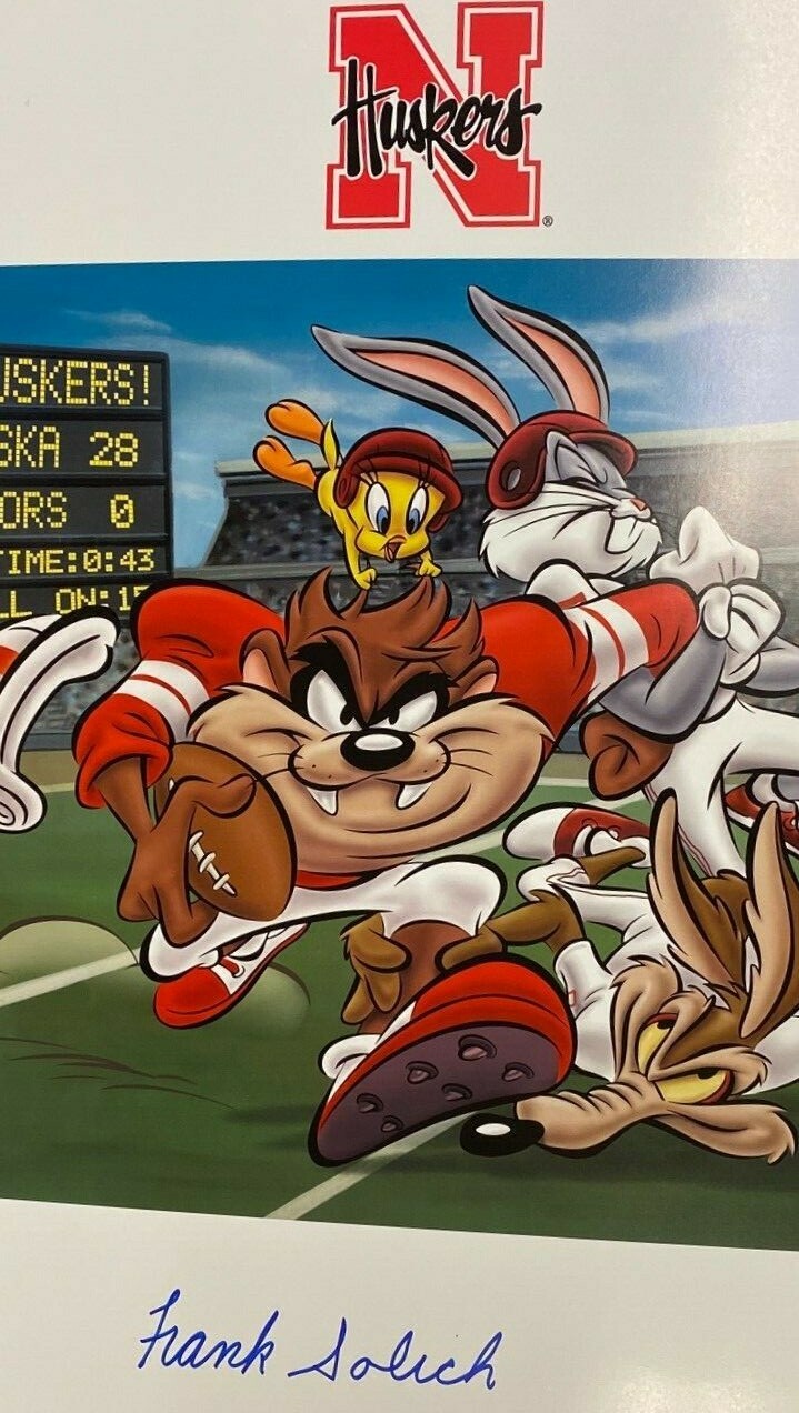 Looney Tunes Nebraska Huskers NCAA Taz Frank Solich Signed Photo ...