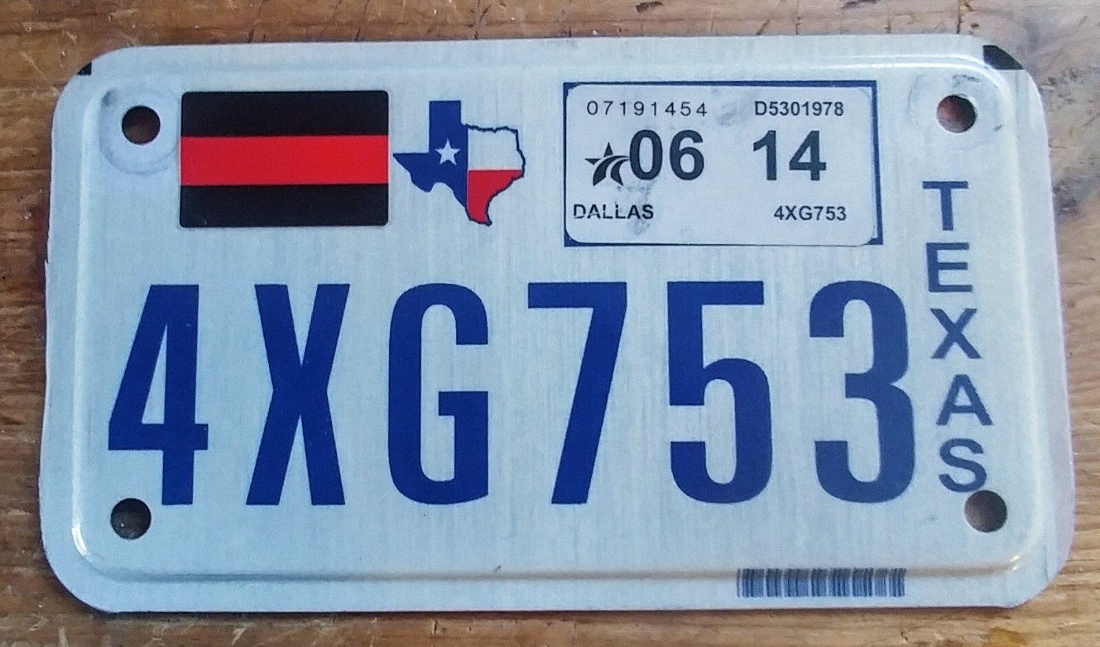 Texas Motorcycle License Plate Dallas County - Firefighters Thin Red ...