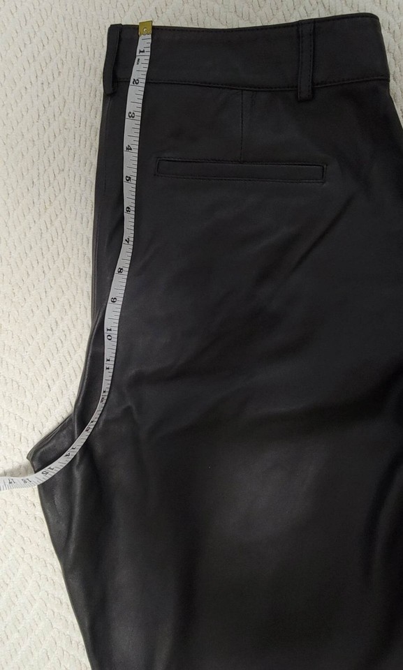 Frame Pleated Black Leather Trousers High Rise Straight Leg Pants Size ...