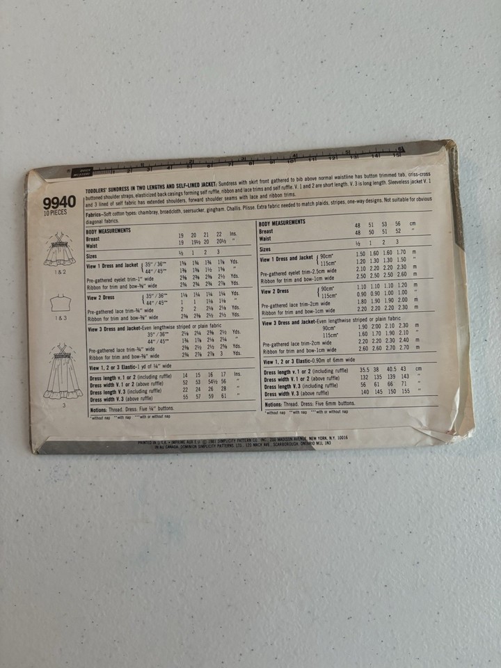 Simplicity 9940 Size 2 Toddler Cinderella Dress Sewing Pattern Vintage | eBay
