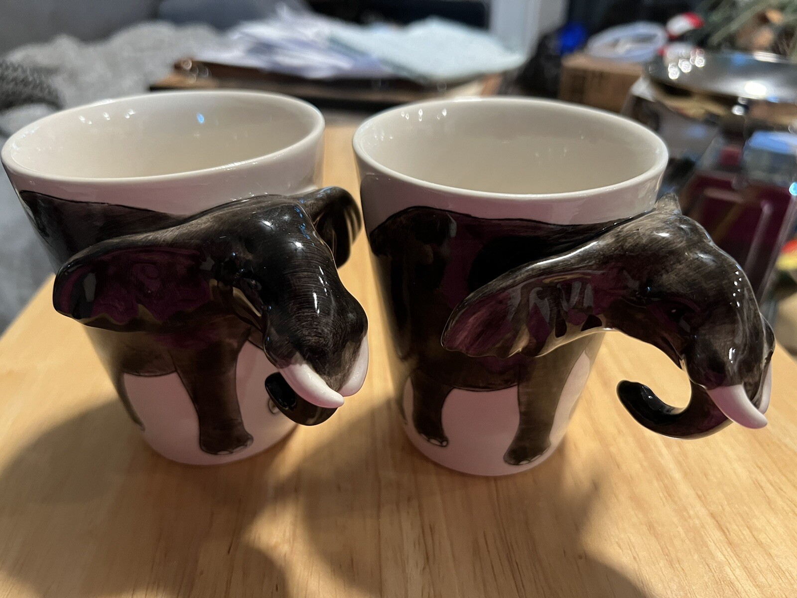 Pair of World Market Elephant Coffee Mugs w/ Trunk Handle. excellent ...