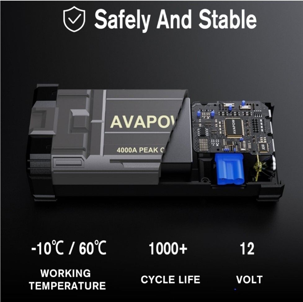AVAPOW Car Jump Starter 4000A Battery Booster Power Pack, LED Light ...