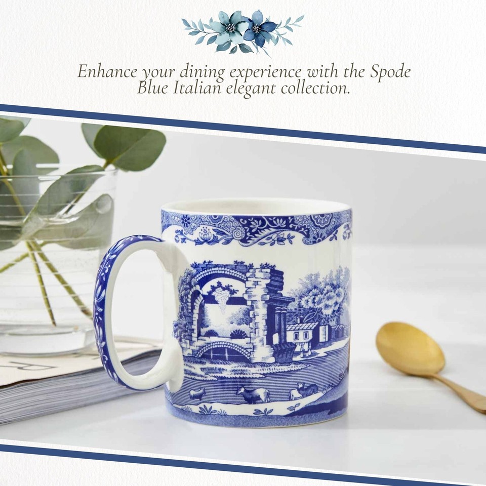 Spode Blue Italian 9 oz Coffee Mugs, Set of 4, Fine Porcelain - Blue ...